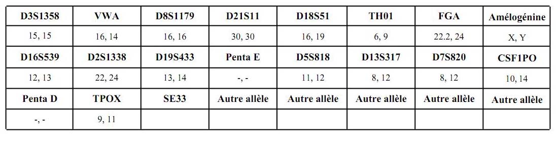 Exemple de profil génétique - Police Scientifique